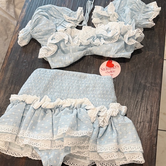 Selkie | Swim | Blue And White Ruffle Bikini Set Swimmers By Selkie ...